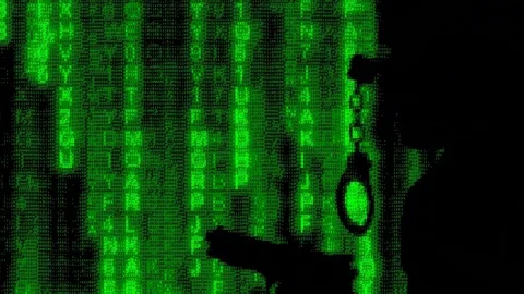 ASCII Matrix gun handcuffs detective | Stock Video | Pond5