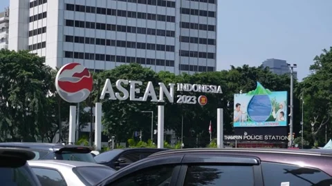 ASEAN billboard sign on the road of Jaka... | Stock Video | Pond5