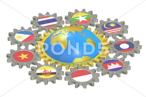ASEAN concept with gears, 3D rendering Illustration #67965852