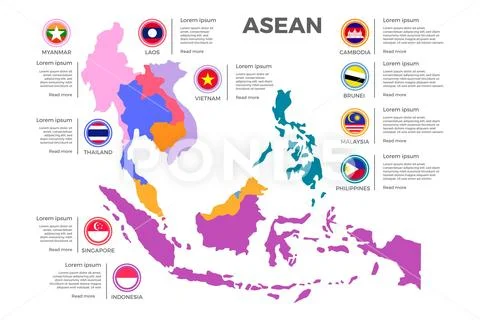 Asean map on white background Stock Illustration #288487884