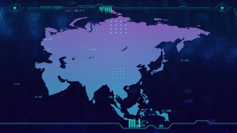 Asia Digital HUD UI Map | Stock Video | Pond5