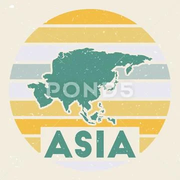 Asia logo. Sign with the map of continent and colored stripes, vector ...