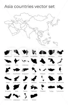 Asia map with shapes of regions. Blank vector map of the Continent with ...