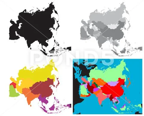Asia maps set vector drawing illustration collection ~ Clip Art #191530571