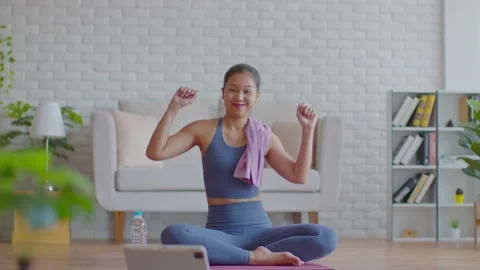Asian Athlete woman take a break in yoga... | Stock Video | Pond5