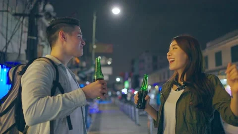 Asian attractive couple drinking alcohol... | Stock Video | Pond5