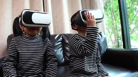 Asian family children wear VR or virtual... | Stock Video | Pond5