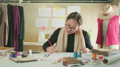 Asian female fashion designer works by i... | Stock Video | Pond5