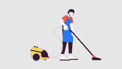 Asian female hoovering floor line 2D cha... | Stock Video | Pond5