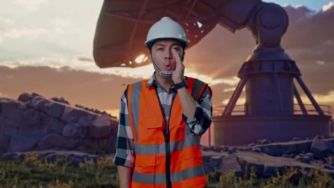 Asian Male Engineer Yelling With Hand Ov... | Stock Video | Pond5