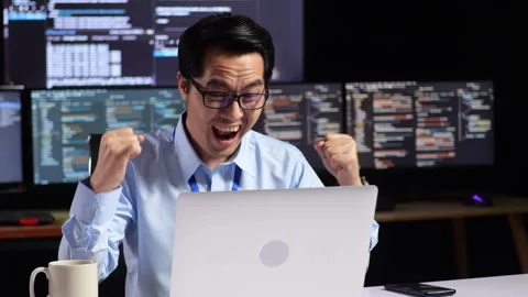 Asian Male Programmer Celebrating Succee... | Stock Video | Pond5