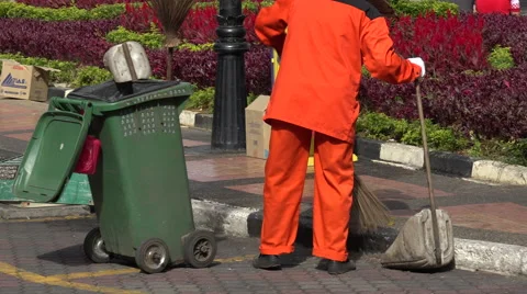 Asian street cleaner, brushes, Melaka, M... | Stock Video | Pond5
