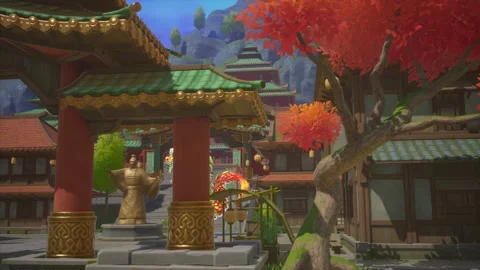 Asian Village Chinese Dragon, Trees, Gol... | Stock Video | Pond5