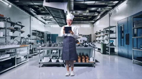 Asian Woman Chef Taking Note On A Tablet... | Stock Video | Pond5