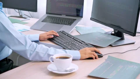 Asian woman programmer typing source cod... | Stock Video | Pond5