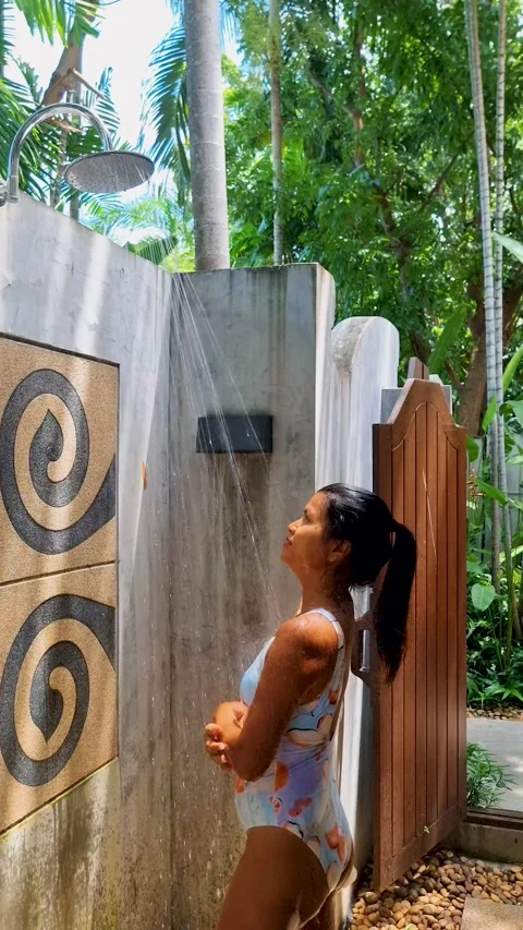 Asian women in shower, women in outdoor ... | Stock Video | Pond5