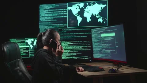 Asian Young Girl Hacker Using Computer H... | Stock Video | Pond5