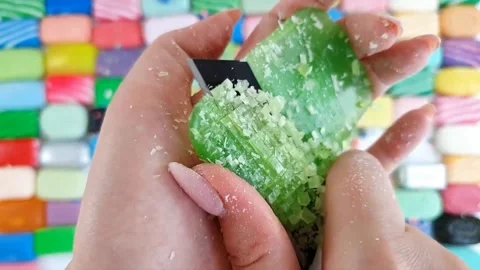 Asmr Soap Cutting Girls Hands Sharp Kni... | Stock Video | Pond5
