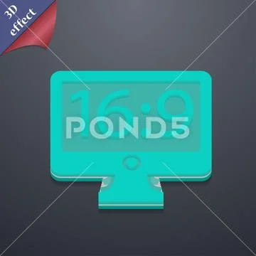 Aspect ratio 16 9 widescreen tv icon symbol. 3D style. Trendy, modern ...