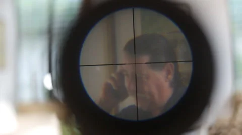 assassin scope rifle aim to head of huma... | Stock Video | Pond5