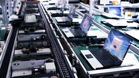 Assembly Line With Computers On A Factor... | Stock Video | Pond5