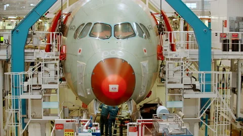 Assembly of a new aircraft body at an ai... | Stock Video | Pond5
