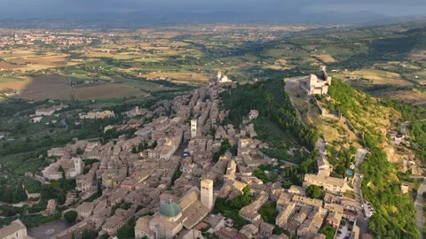 Assisi historic landmarks, aerial view o... | Stock Video | Pond5