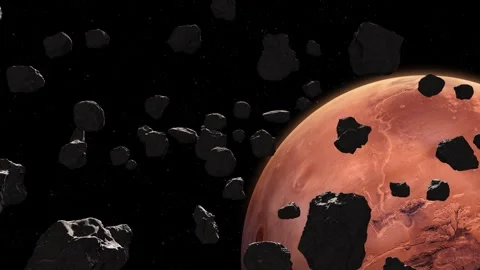 Asteroids field and planet Mars in space... | Stock Video | Pond5