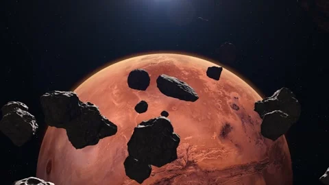 Asteroids field and planet Mars in space... | Stock Video | Pond5