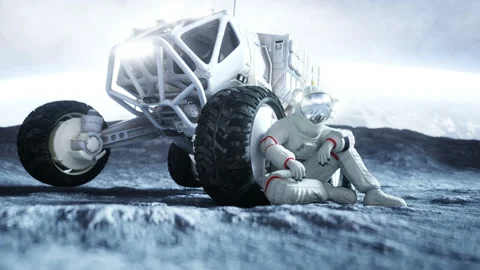 Astronaut on the moon with rover. Realis... | Stock Video | Pond5
