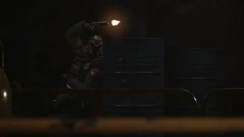 Astronaut Soldier Talk and Firing A Pist... | Stock Video | Pond5