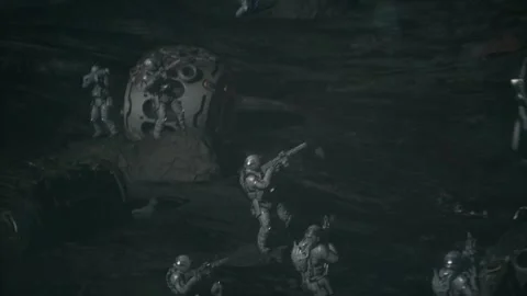 Astronaut soldiers face the T-REX monste... | Stock Video | Pond5