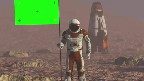 Astronaut walking on the mars with green... | Stock Video | Pond5