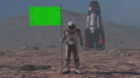 Astronaut walking on the mars with green... | Stock Video | Pond5