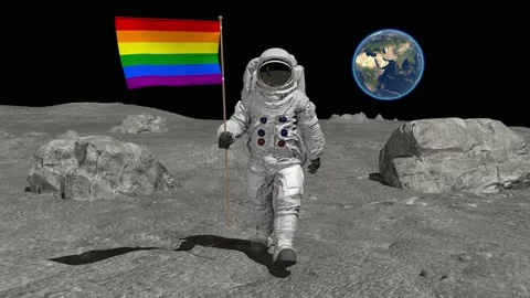 Astronaut walking on the moon with LGBT ... | Stock Video | Pond5