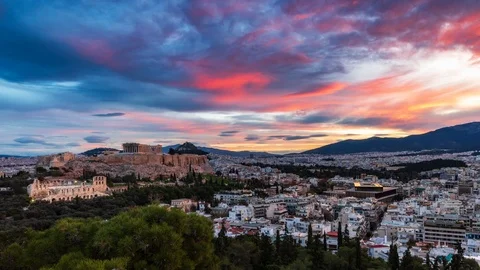 Athens with Acropolis by Sunrise - 4k ti... | Stock Video | Pond5