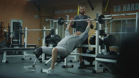 Athlete with prosthetic leg trains with ... | Stock Video | Pond5
