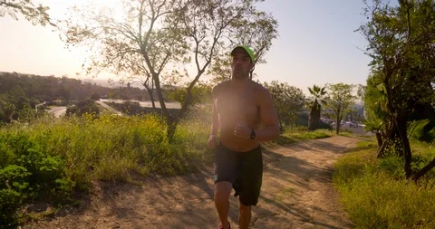 Athletic Male Trail Running Slow-Motion | Stock Video | Pond5