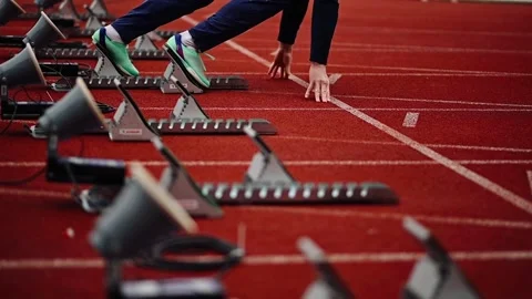 Athletics starting block. The start of a... | Stock Video | Pond5