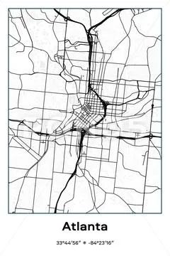 Atlanta, Georgia - vector map of city in Black, white, gray colors ...