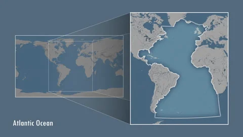 Atlantic Ocean. Steel Blue map. Patterso... | Stock Video | Pond5
