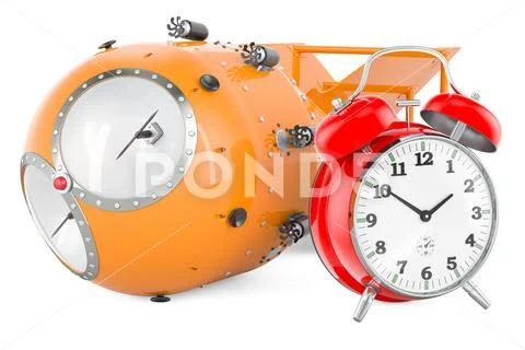 Atomic bomb, nuclear weapon with alarm clock, 3D rendering Illustration ...