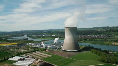 Atomic nuclear power station with coolin... | Stock Video | Pond5