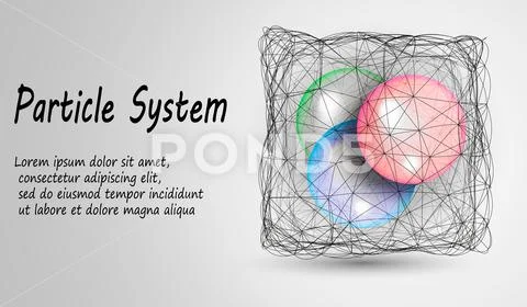 Atoms inside the mesh cube. Particles in the lattice. Vector ...