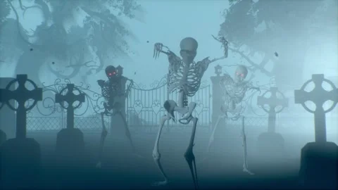 Attacking skeletons at night in the ceme... | Stock Video | Pond5