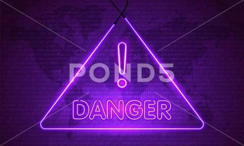 Attention Danger Hacking. Symbol on Map Dark Purple Background ...