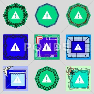 Attention sign icon. Exclamation mark. Hazard warning symbol. Set ...