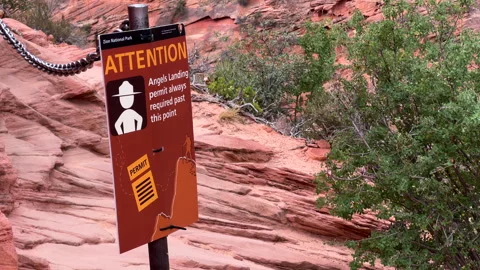 Attention sign for permits on Angels Lan... | Stock Video | Pond5