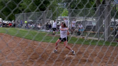 Attractive young female batter gets base... | Stock Video | Pond5