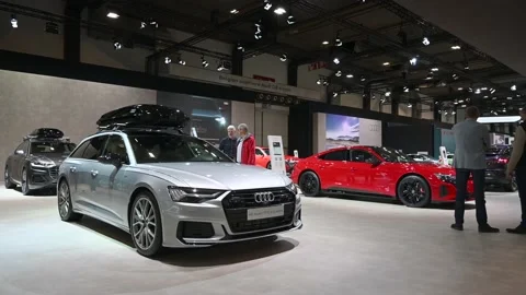 Audi motor show stand with the Audi A6 A... | Stock Video | Pond5